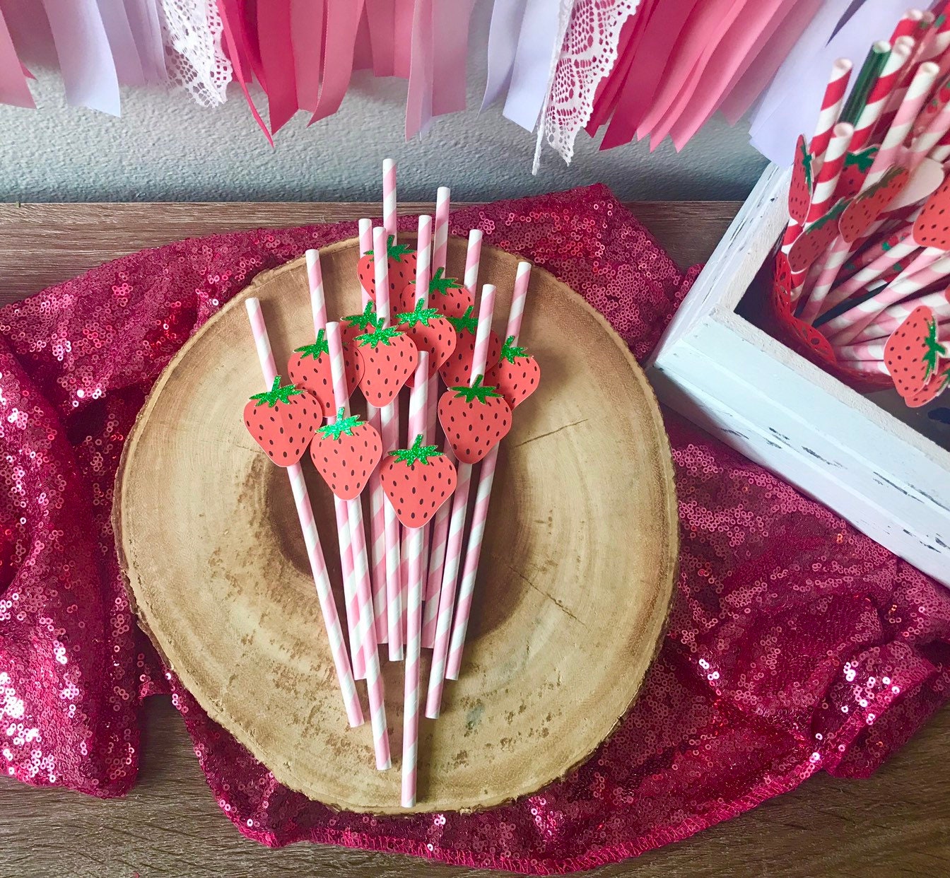 Strawberry Straws Qty. 12 Strawberry First Birthday Decor | Etsy