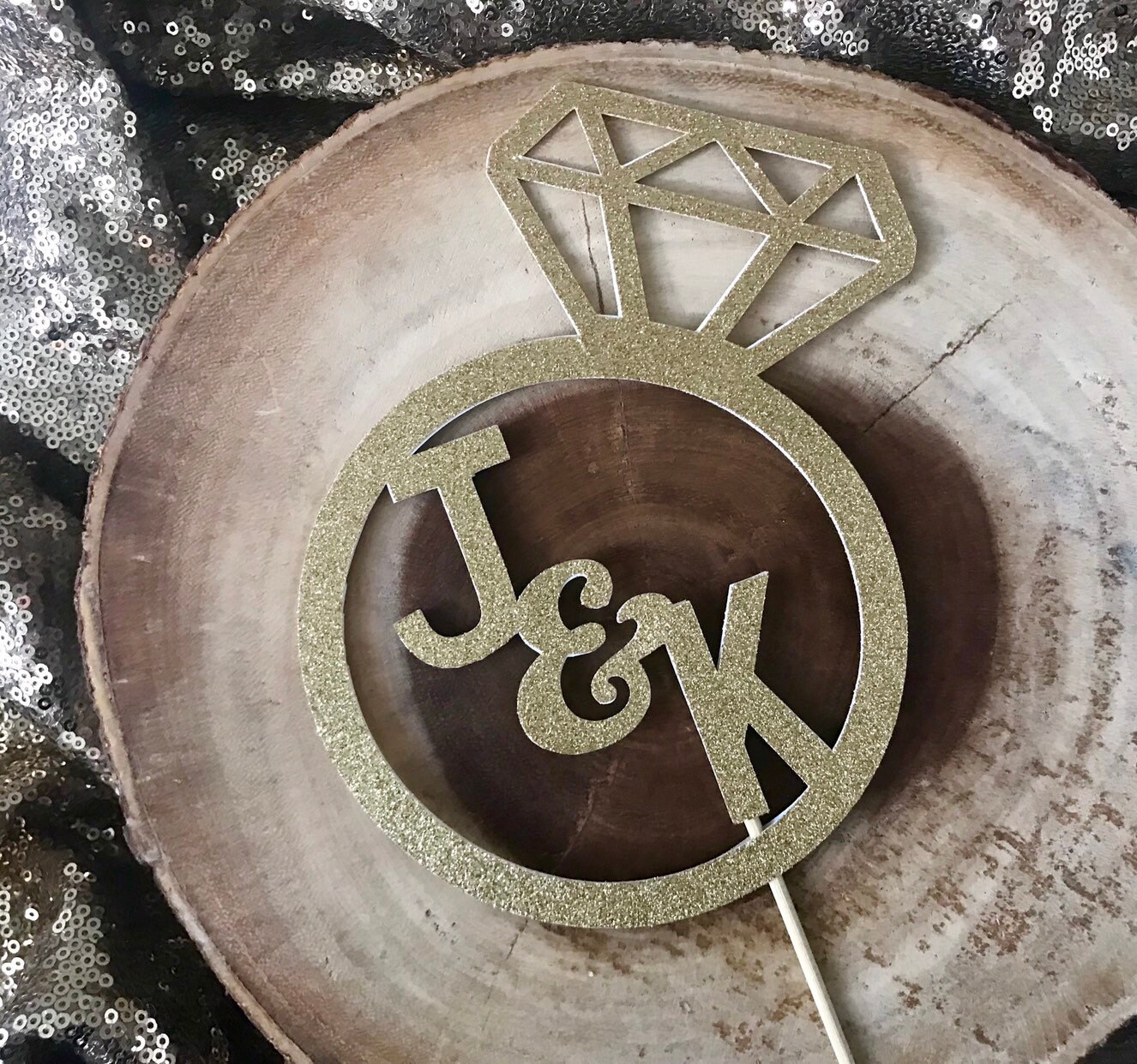 Engagement Cake Topper Initial Cake Topper Ring Cake Topper | Etsy