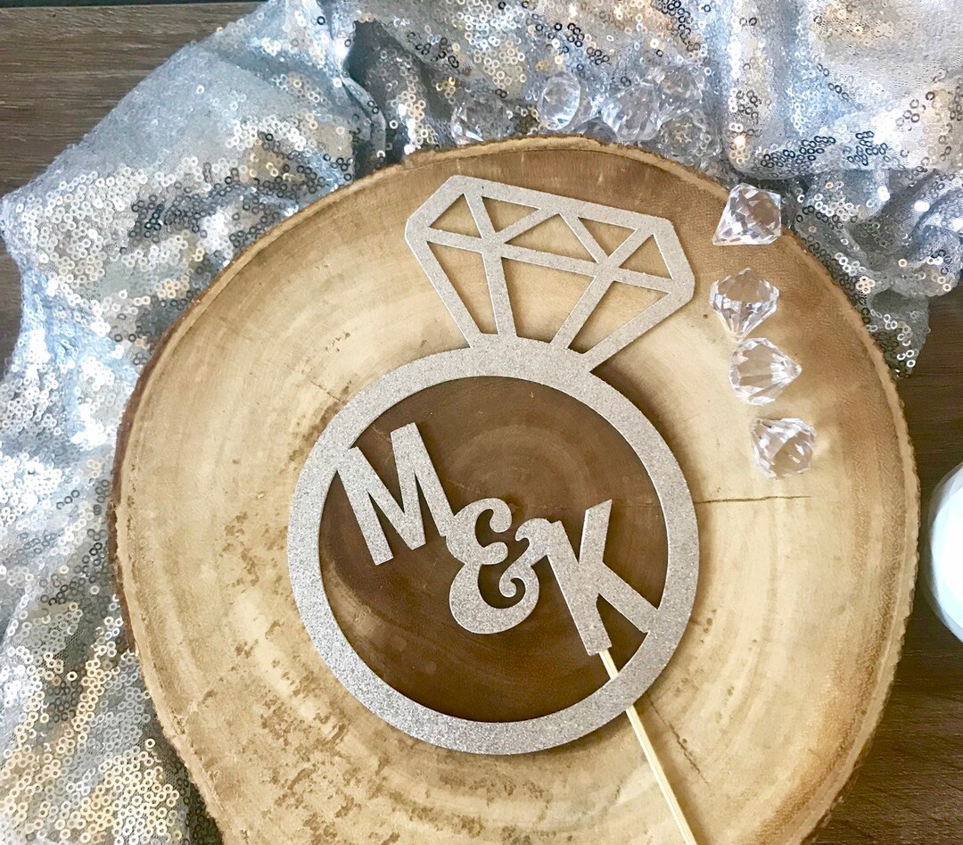 Engagement Cake Topper| Initial Cake Topper| Ring Cake Topper| Glitter ...