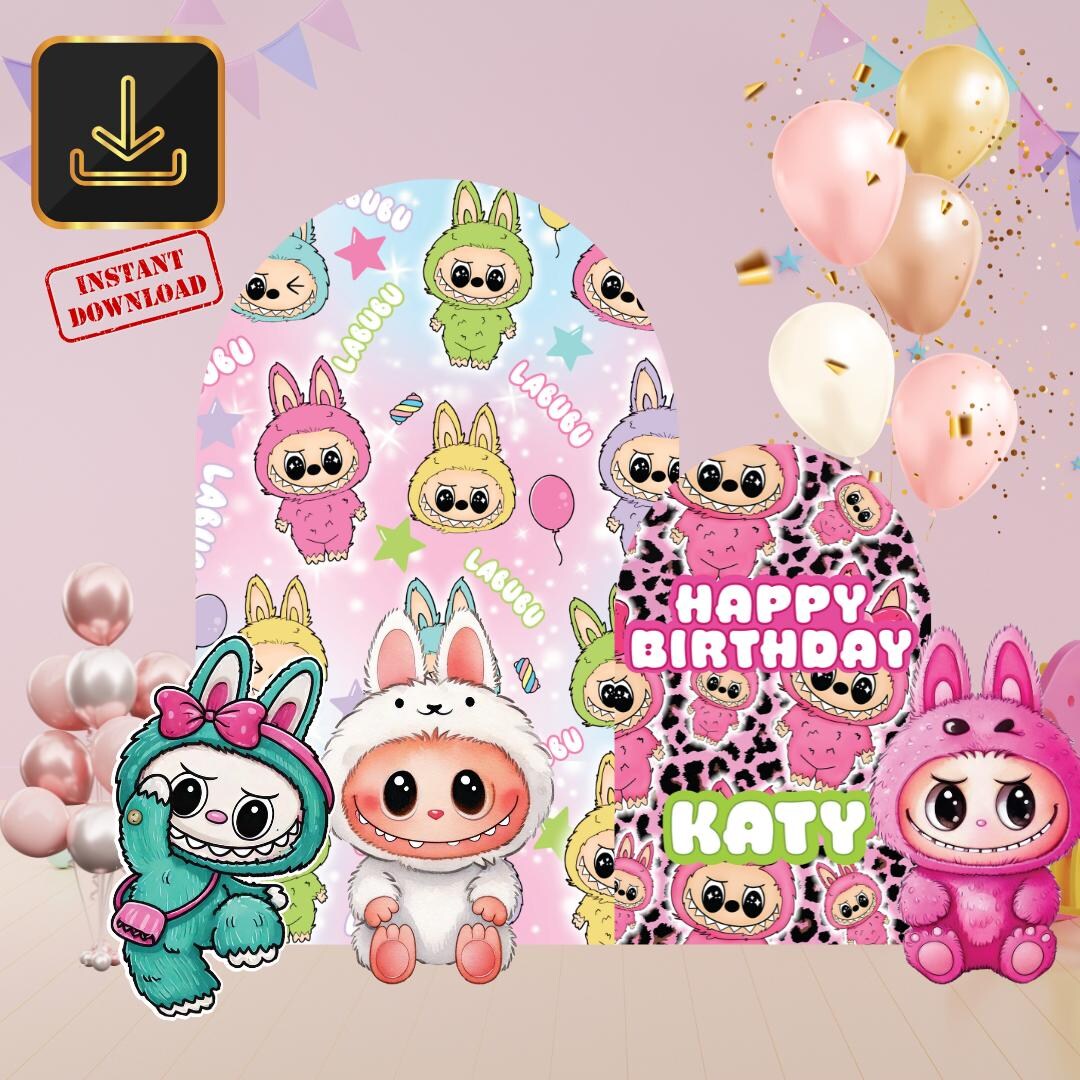 Labubu Birthday Sign, Digital Labubu Banner Printable With Name, Labubu ...