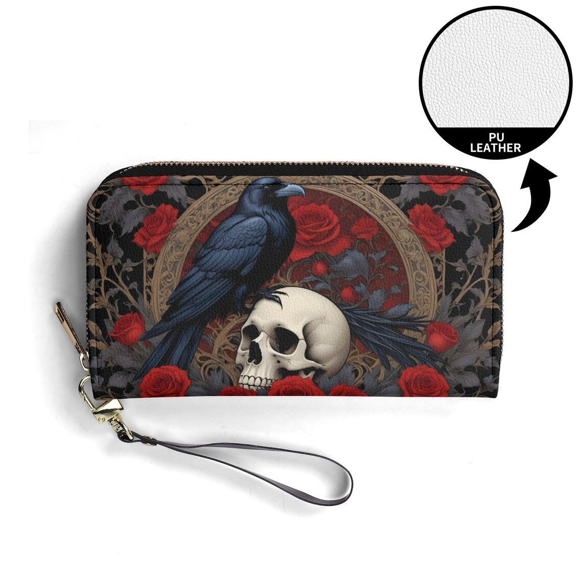Goth Crow Skull Wallet Vegan Leather Cute Wallet Vegan Leather Wallet ...