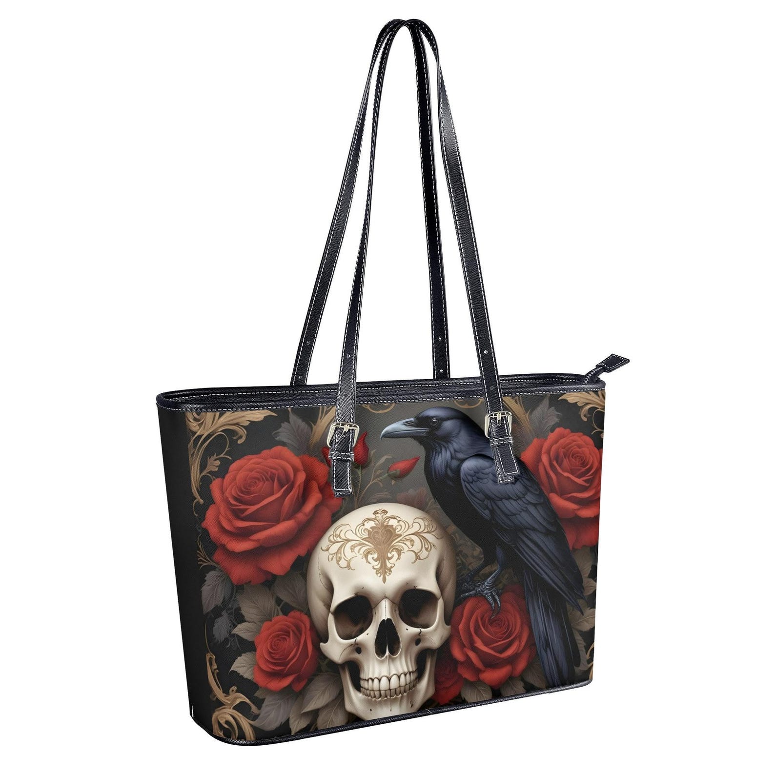 Gothic Crow Tote Bag Cute Tote Bag Vegan Faux Leather Shoulder Bag ...