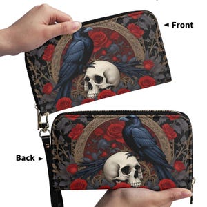 Goth Crow Skull Wallet Vegan Leather Cute Wallet Vegan Leather Wallet ...