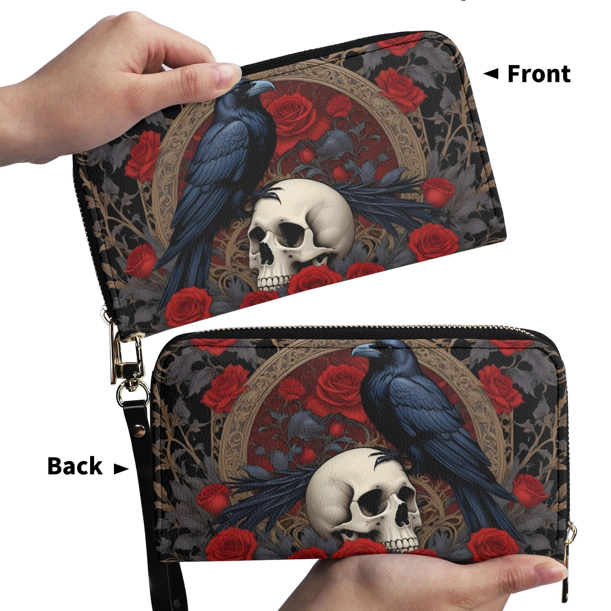 Goth Crow Skull Wallet Vegan Leather Cute Wallet Vegan Leather Wallet ...