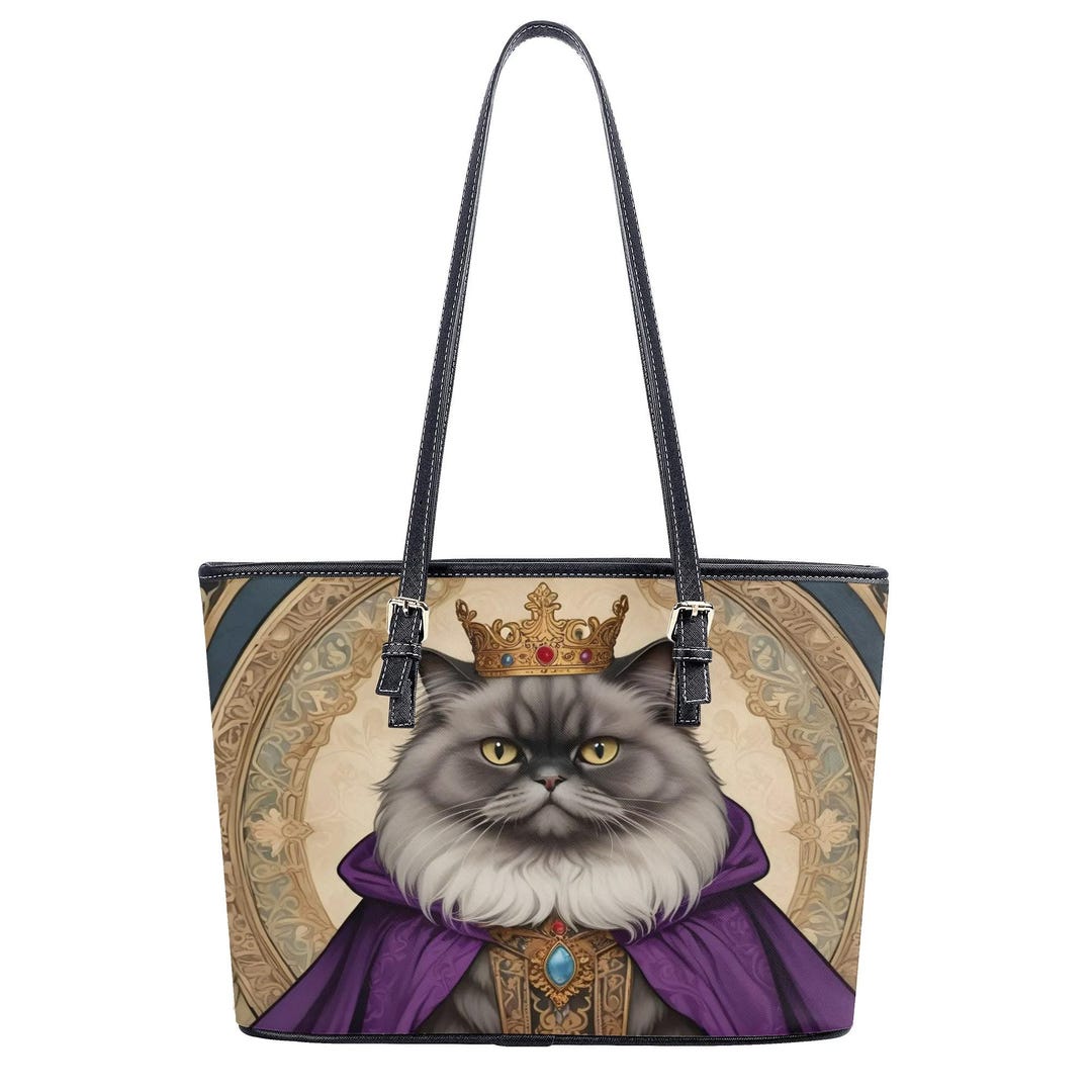 Persian Cat Royal Portrait Tote Bag, Faux Leather Shoulder Bag - Etsy