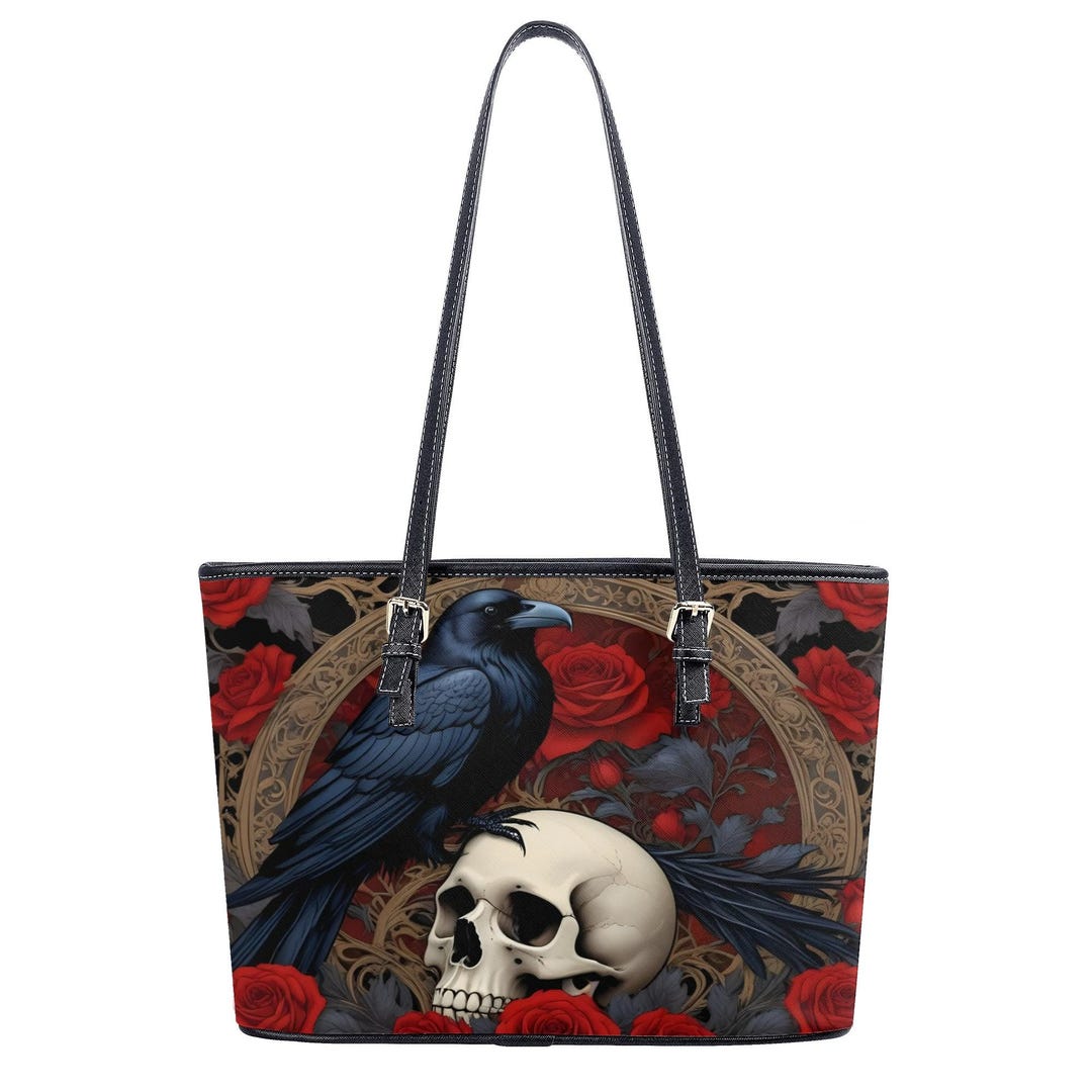 Goth Crow Skull Tote Bag Cute Tote Bag Vegan Faux Leather Shoulder Bag ...
