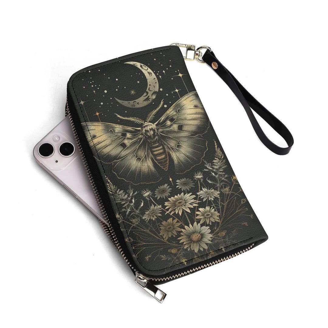 Gothic Moth Moon Wallet - PU Leather Dark and Edgy Perfect for Goth and ...