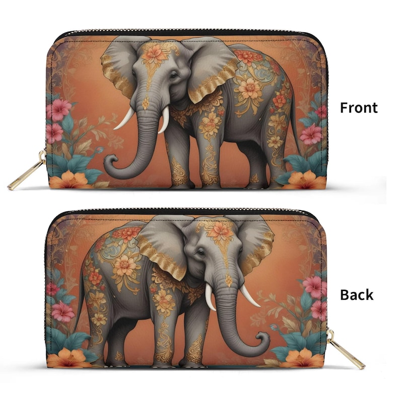 Elephant Decorated Wallet Vegan Leather Cute Wallet Vegan Leather ...