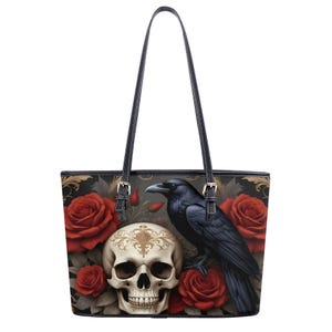 Gothic Crow Tote Bag Cute Tote Bag Vegan Faux Leather Shoulder Bag ...