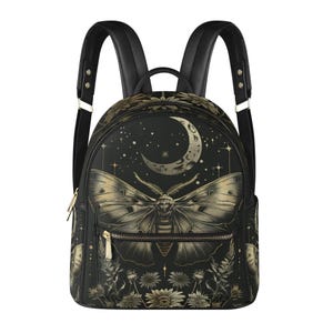 Goth Moth Moon Vegan Leather Backpack PU Backpack Mini Backpack Cute ...