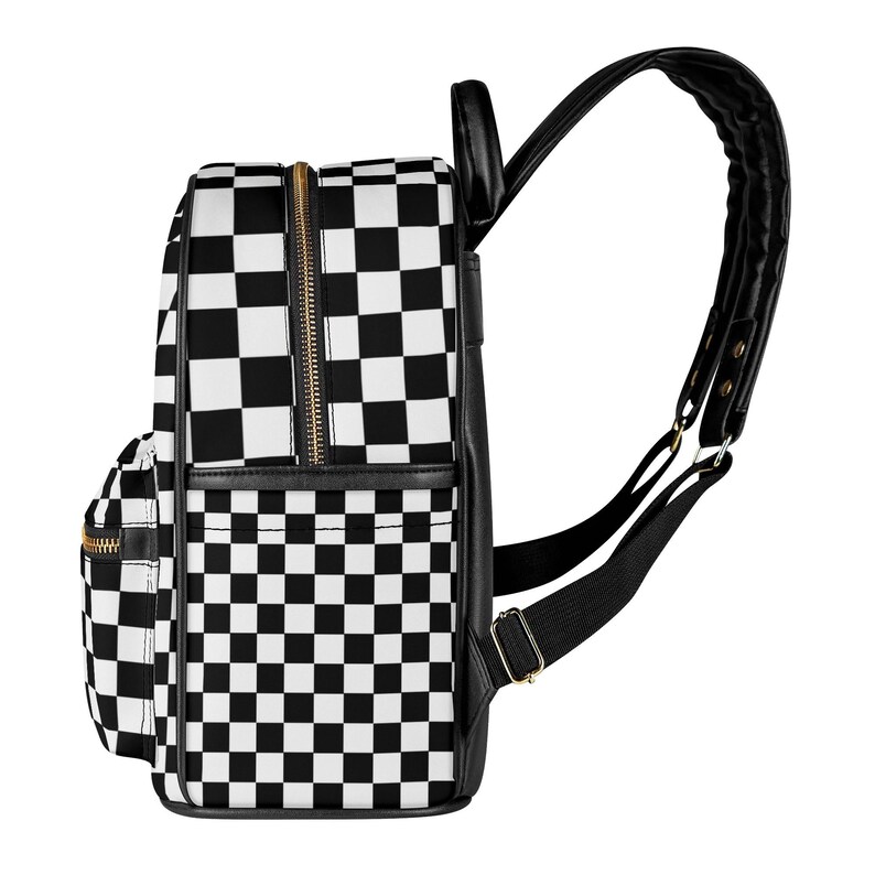Checkered Mini Backpack: Black & White Vegan Leather, Cute Travel Bag ...