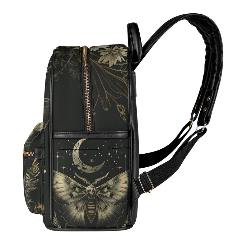 Goth Moth Moon Vegan Leather Backpack PU Backpack Mini Backpack Cute ...
