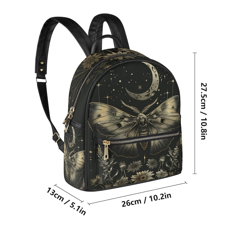 Goth Moth Moon Vegan Leather Backpack PU Backpack Mini Backpack Cute ...