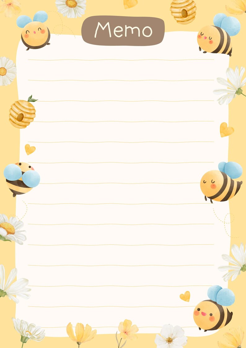 Set of 3 Cute Bee-themed Daily Planner, Name Label, and Memo Sheets ...