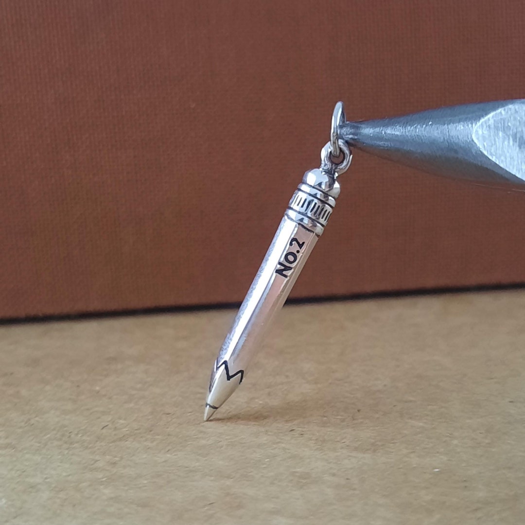 Sterling Silver Pencil Charm, #2 Pencil Pendant, Teacher Appreciation ...