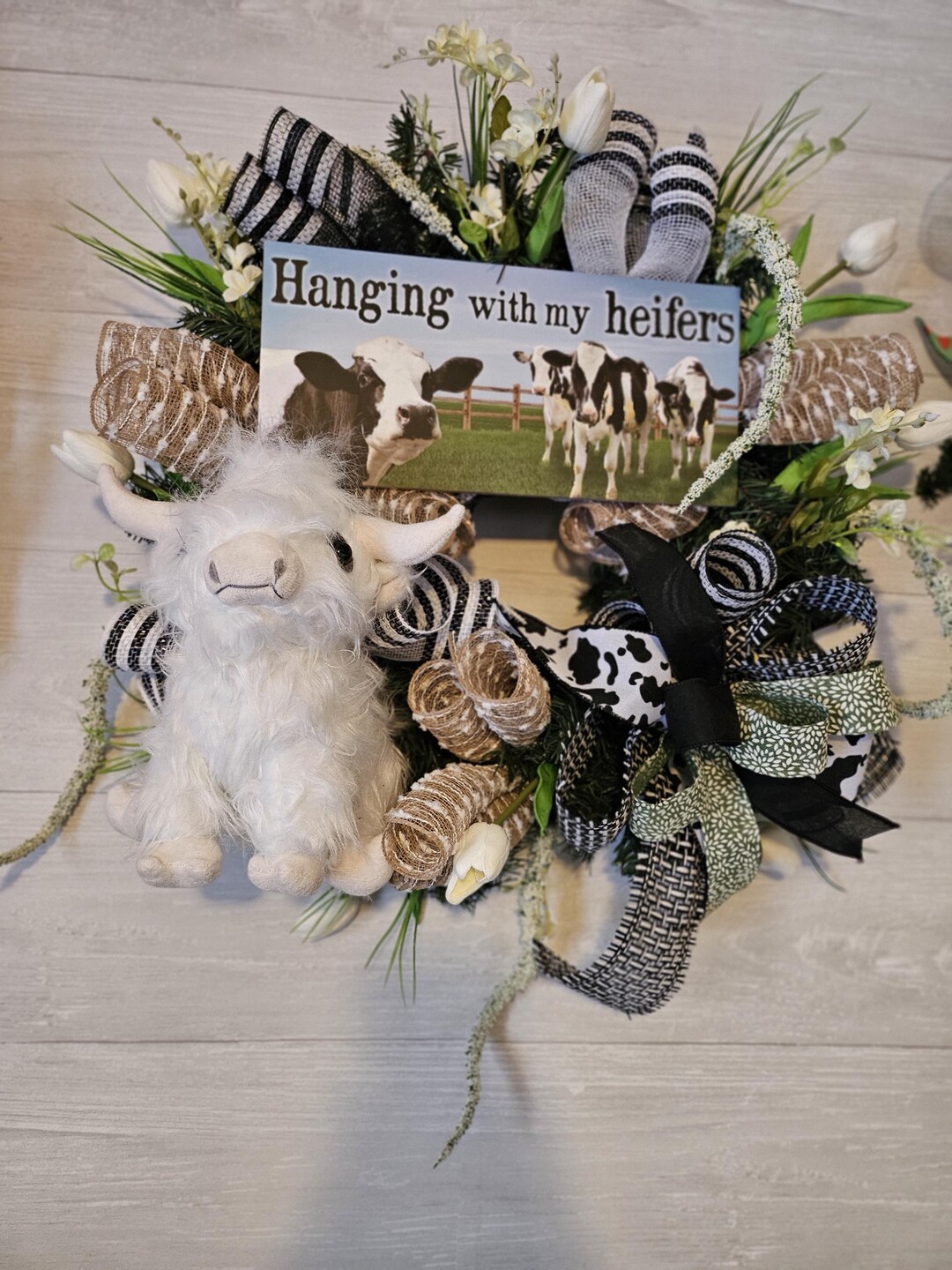 Cow-nt Your Blessings Rustic Farmhouse Highland Cow Wreath - Etsy