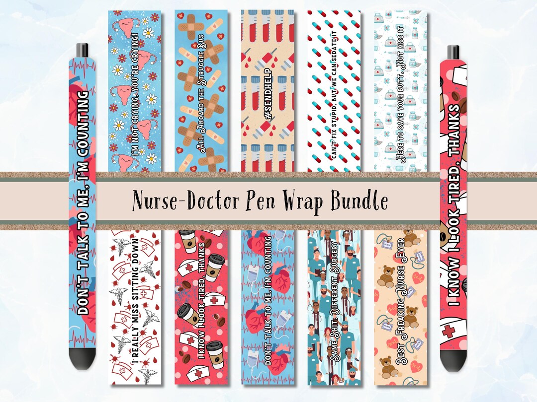 Funny Nurse Pen Wrap PNG Bundle: Medical Ink Joy Designs (digital ...