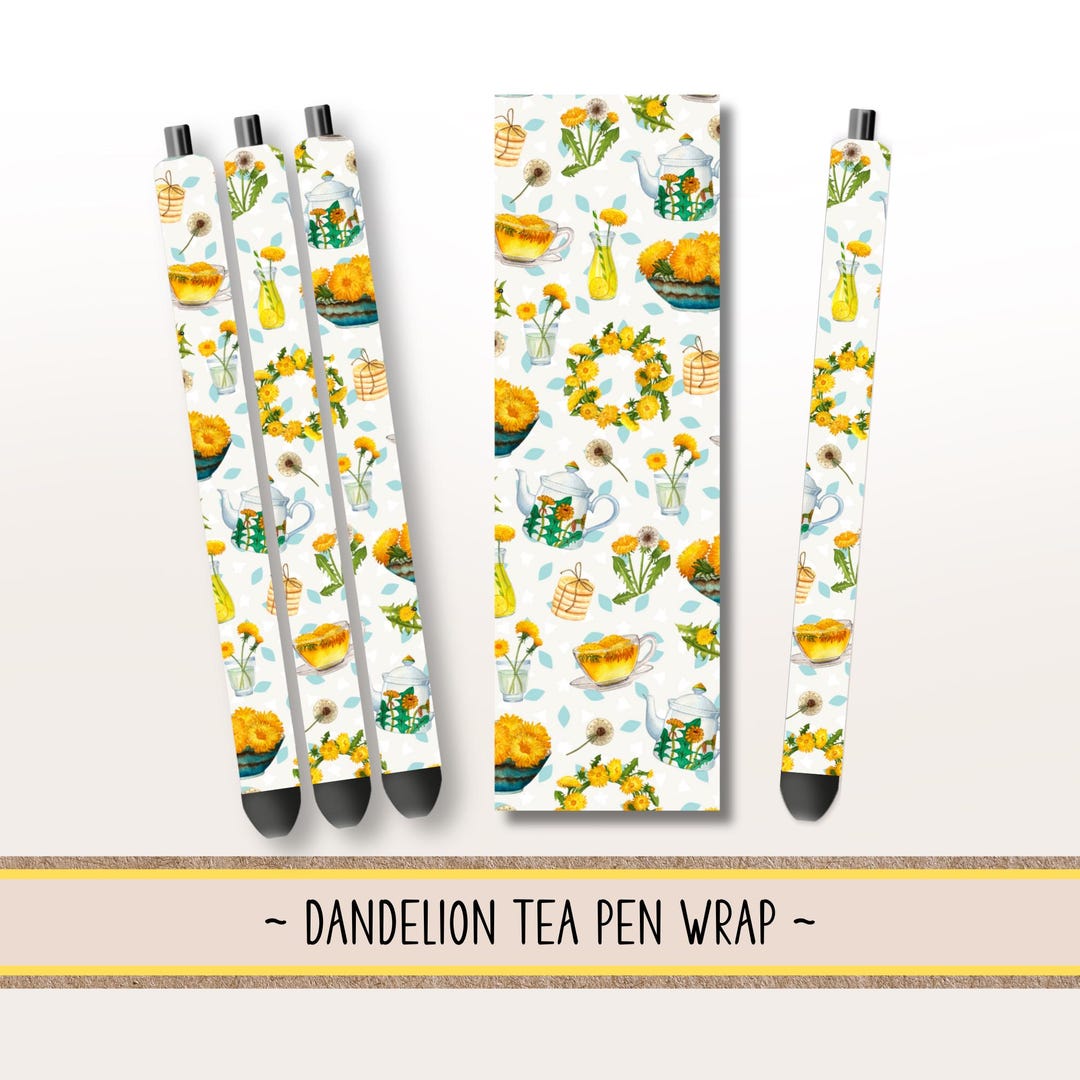 Dandelion Tea Pen Wrap PNG: Cottagecore Floral Ink Joy Design (digital ...