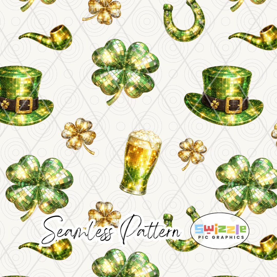 Disco St. Patrick's Day Seamless Pattern PNG: Disco Ball Shamrock ...
