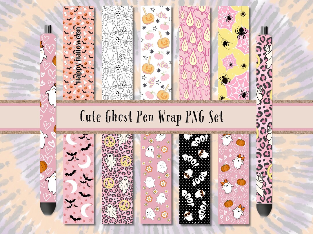 Pink Ghost Pen Wrap PNG Bundle: Retro Halloween Designs (digital ...
