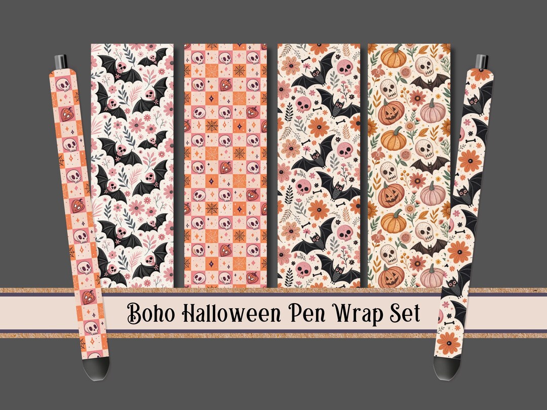 Boho Halloween Bats Pen Wrap Png Bundle: Pink & Orange Fall Pumpkin ...