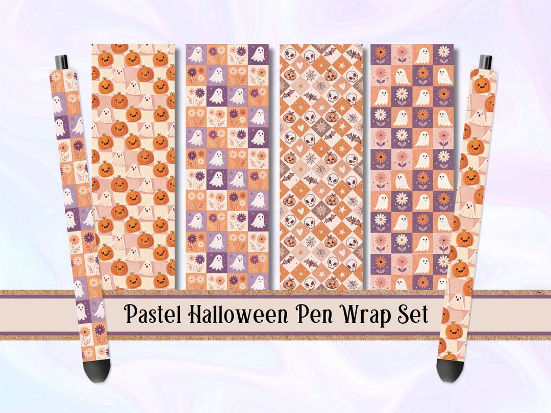 Halloween Pen Wrap PNG Bundle: Patchwork Ghosts & Pumpkins (digital ...