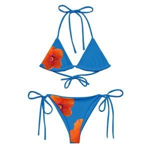 Blue Orange Flower String Bikini Set - Etsy