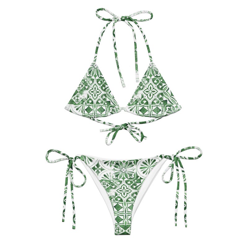 Mediterranean Green Tiles String Bikini Set - Etsy