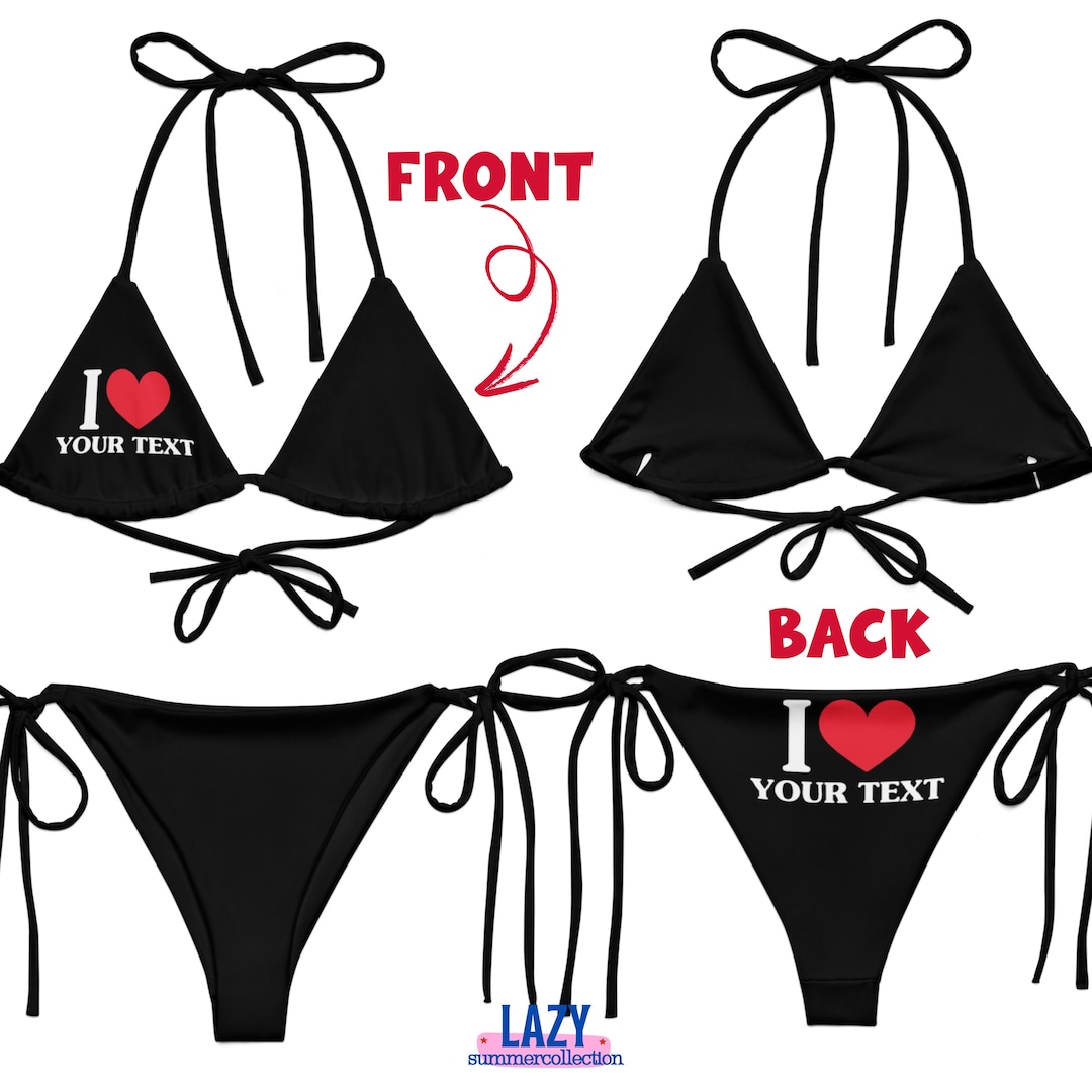 I Heart Custom Text Bikini Set, I Love With Customizable Text Triangle ...