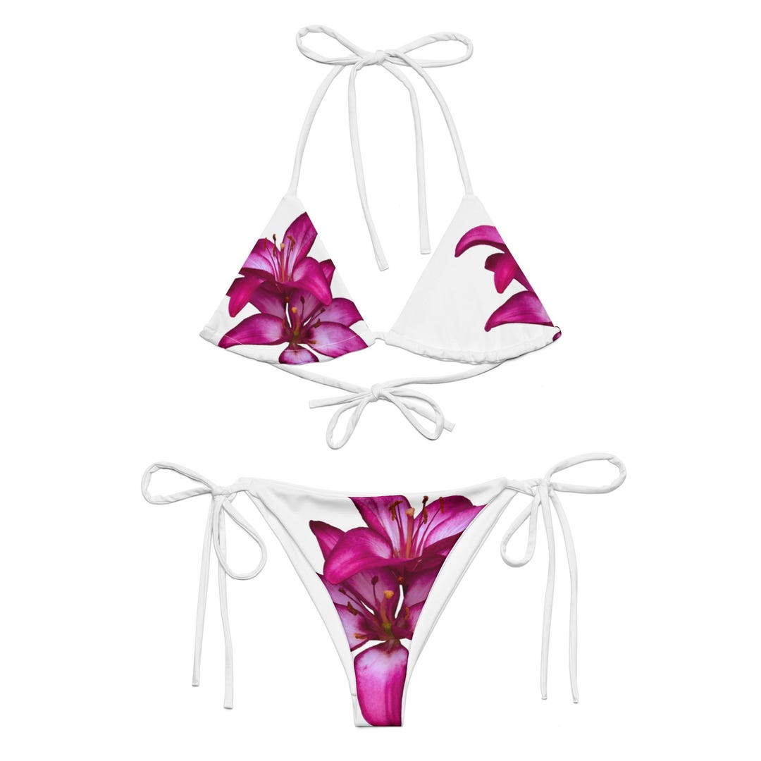 Pink Hibiscus String Bikini Set, White and Pink Bikini Set - Etsy