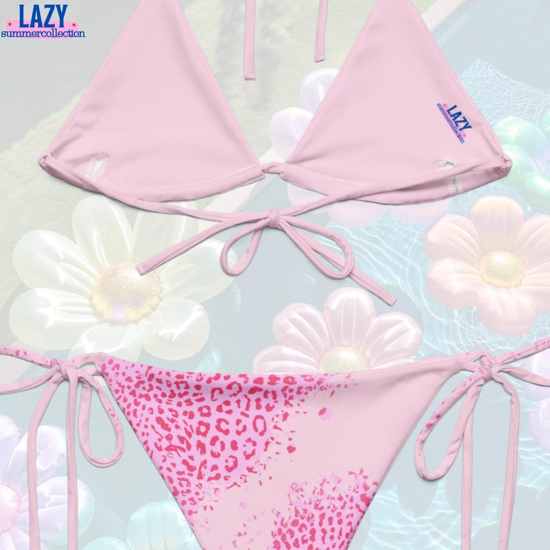 Pink Leopard Print String Bikini Set - Etsy
