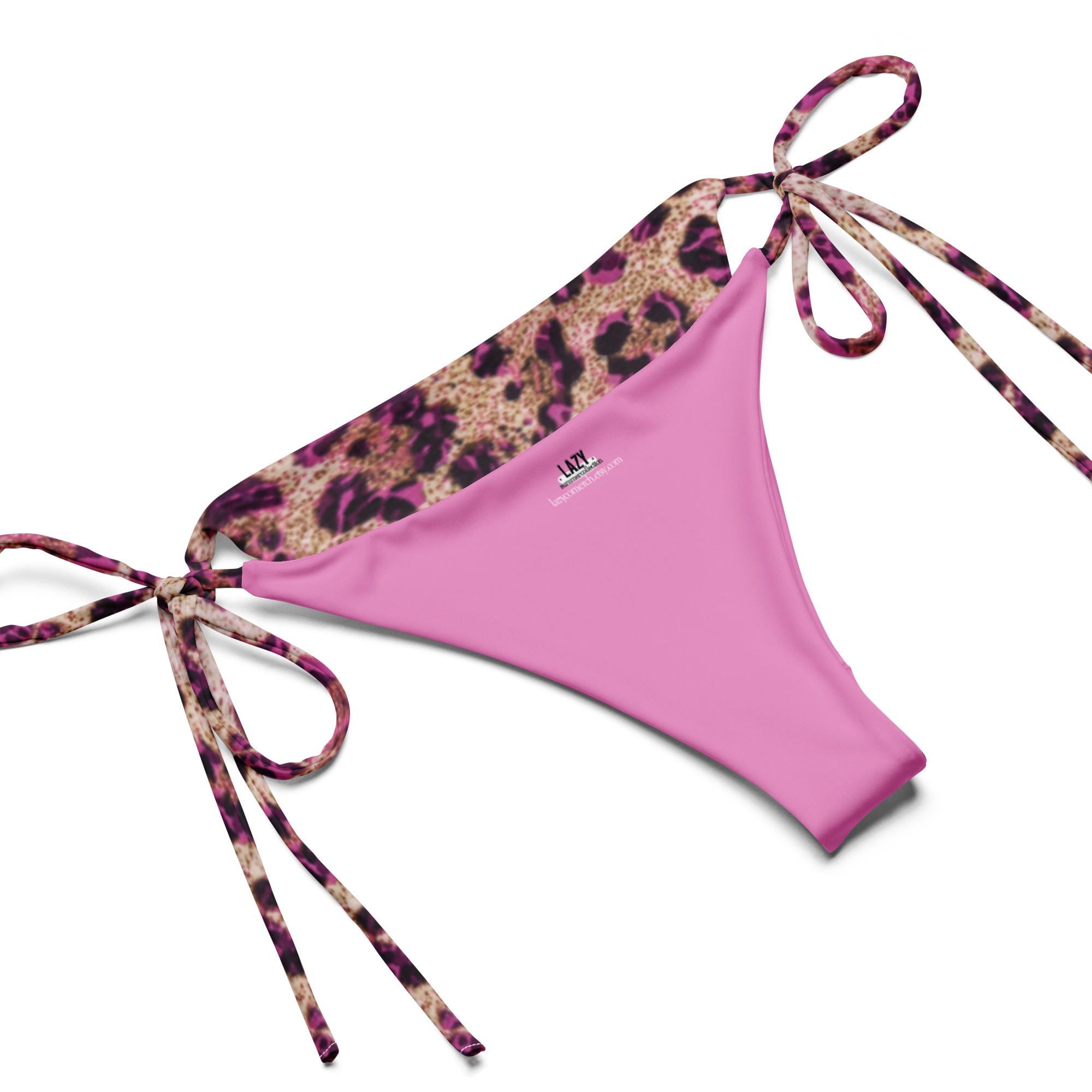 Pink Leopard Print String Bikini Set, Cheetah Print Pink Effects Bikini ...