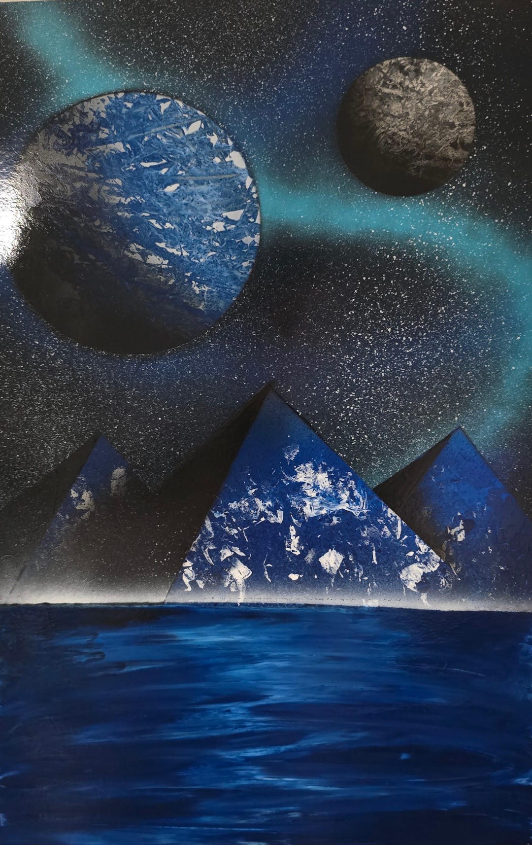 Blue Pyramids Over Water Spray Paint Art - Etsy