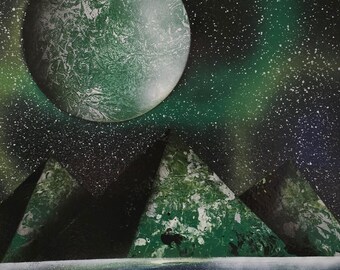 Blue Pyramids Over Water Spray Paint Art - Etsy