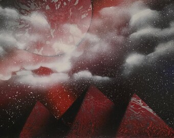 Green Pyramids Over Water - Spray Paint Art - Etsy