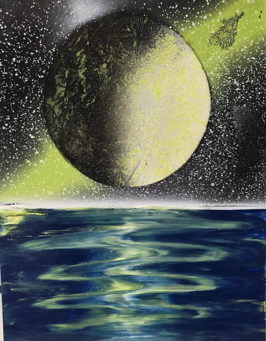 Green Planet on Water - Spray Paint Art - Etsy