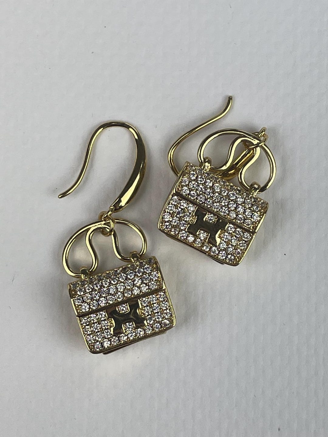 Hermes Gold Lock Shaped Crystal Chamring Drop Earrings - Etsy