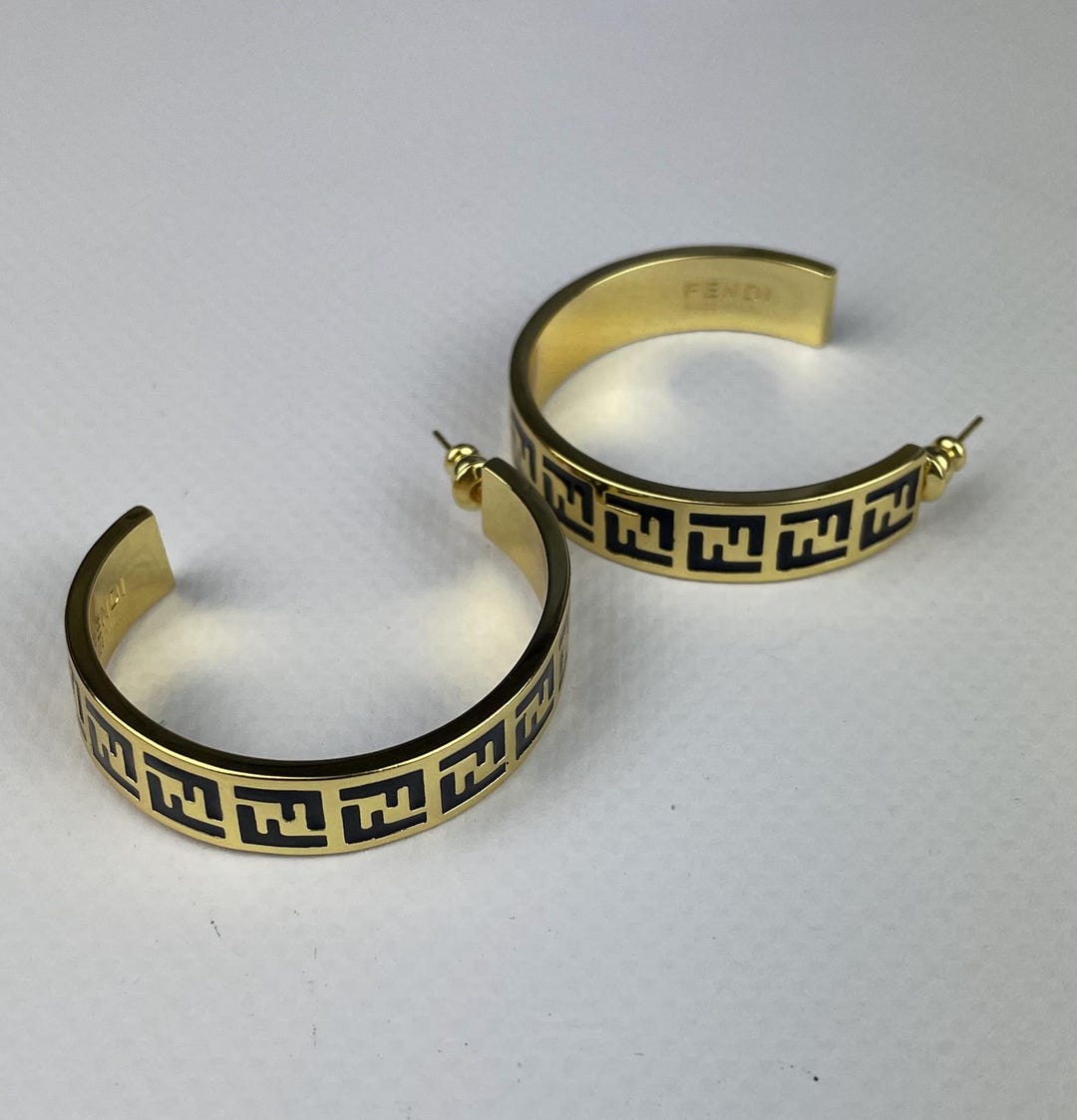 Fendi Gold F Alphabet Designed Classy Hoop Earrings - Etsy