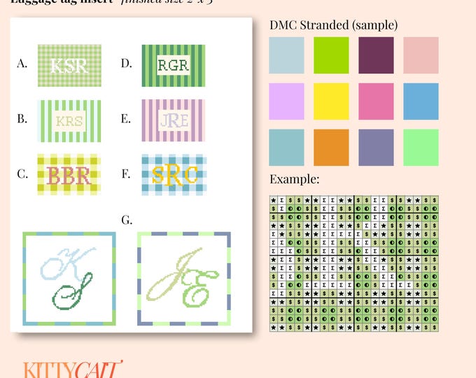 CUSTOM Needlepoint Stitch Guide: Initials Luggage Tag - “MCR” (digital ...
