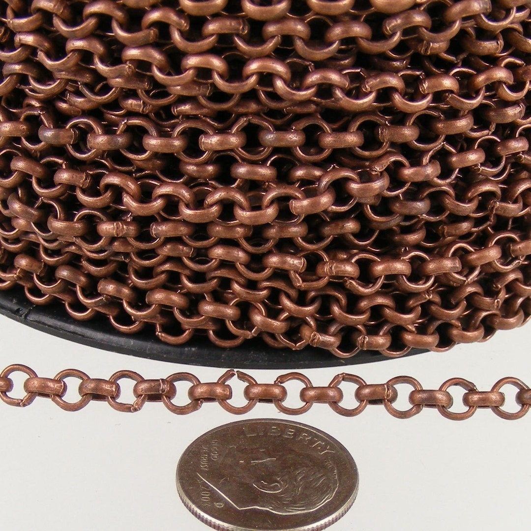 Antique Copper Rolo Chain Bulk Chain, 5 Ft of Rolo Cable Chain 3.8mm ...