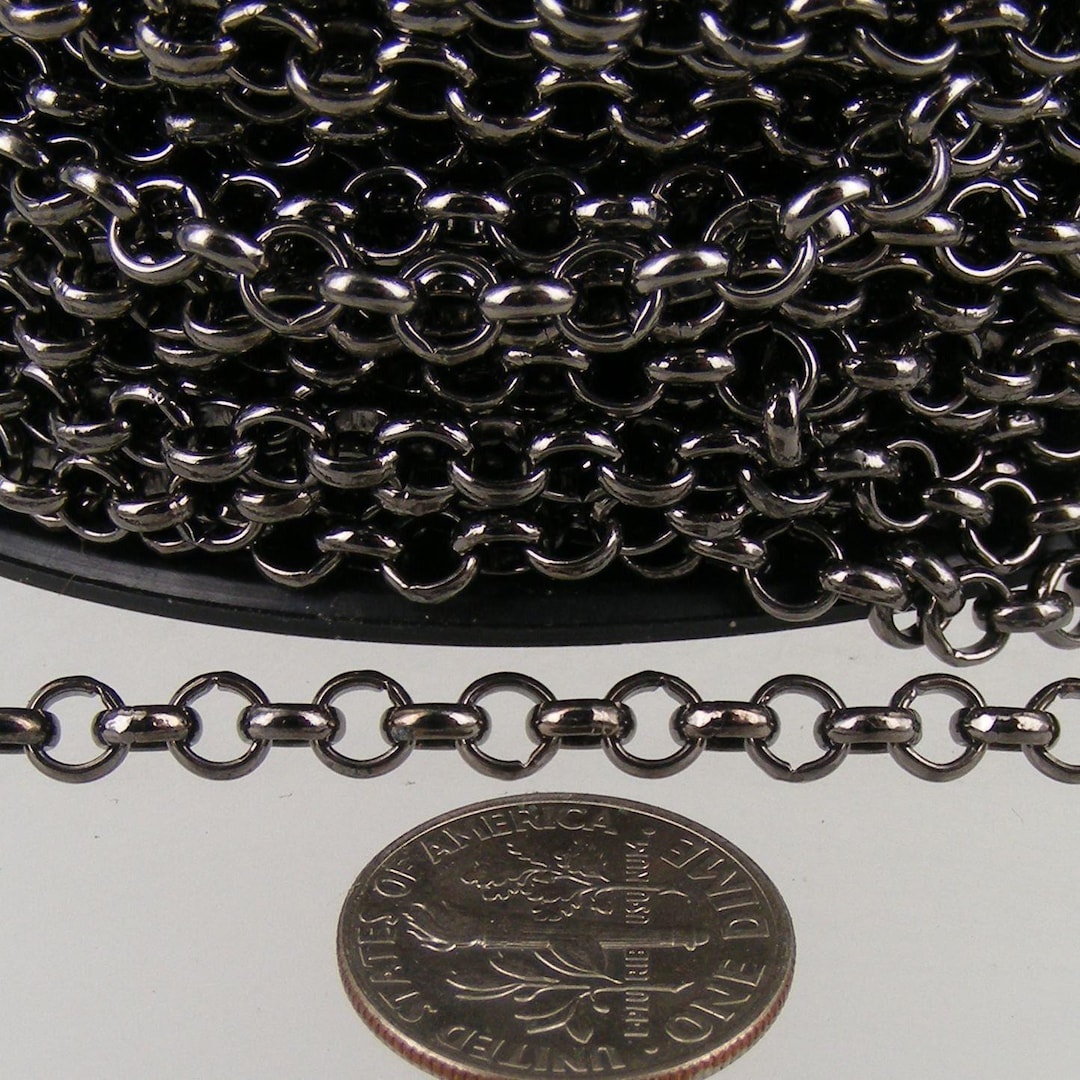 Gunmetal Finish Rolo Chain: 4.7mm Unsoldered Cable Chain, Bulk 32 Feet ...