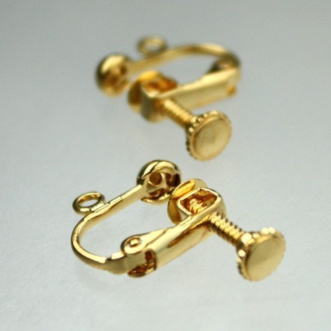 50 Pcs Screw Back Earring Clips - 24K Gold Plating on Brass - 18x14mm ...