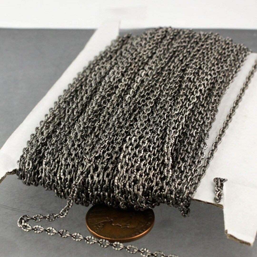 Gunmetal Finish Texture Cable Chain Bulk: Flat Oval Link (3x2mm ...