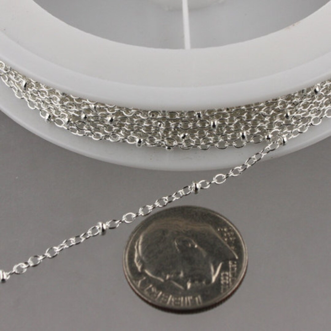 Sterling Silver Plated Chain Bulk Chain, 100ft Spool of Tiny Satellite ...