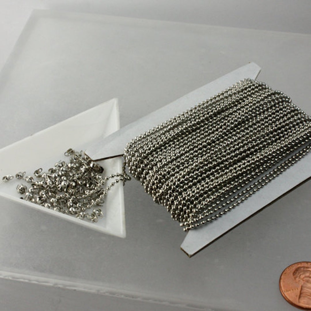 12 Ft. Spool of Rhodium Plated ROUND Ball Chain - 1.5mm Ball Size With ...