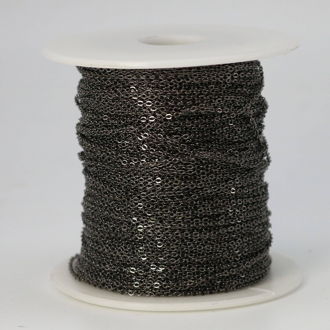 Gunmetal Plated Micro Flat Cable Chain: 1.5x1.2mm Soldered Link 3 Feet ...