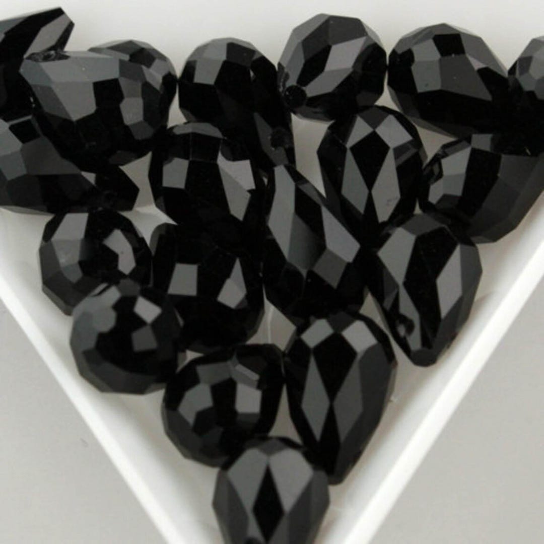 20 Pcs of Jet Color Crystal Quartz Faceted Briolette BIG Teardrop ...