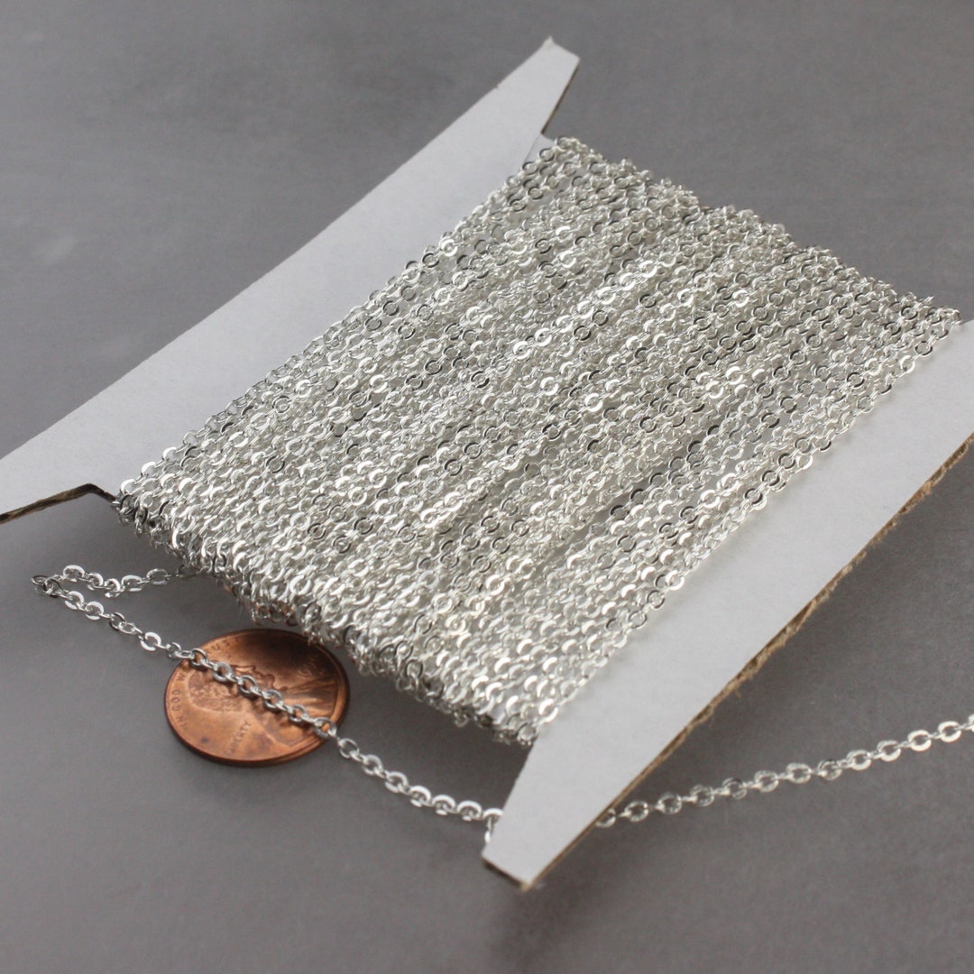 32 Feet Sterling Silver Plated Cable Chain 3x1.7mm - Soldered Flat Link ...