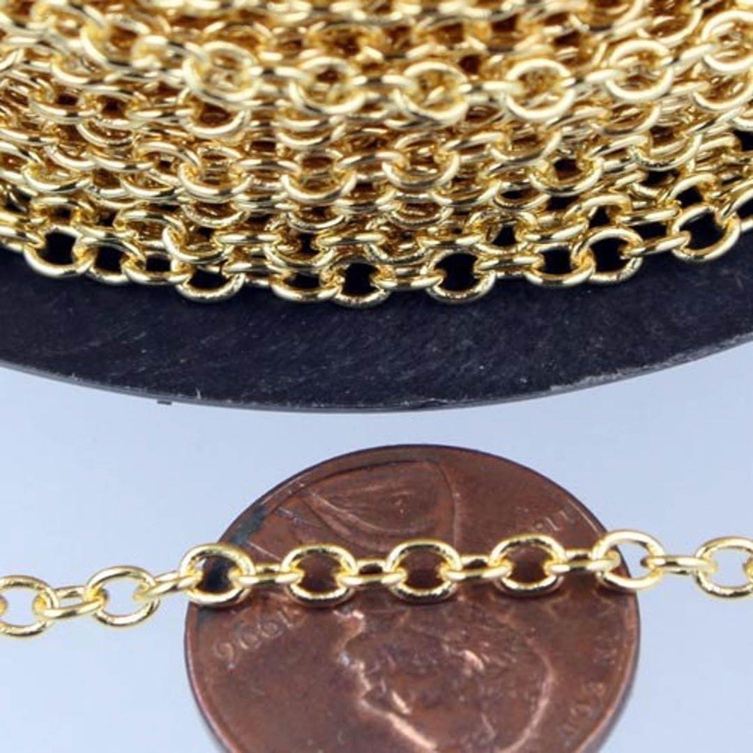 Gold Plated Soldered Link Cable Chain - 3.4x3.0mm SOLDERED Link 32 Feet ...