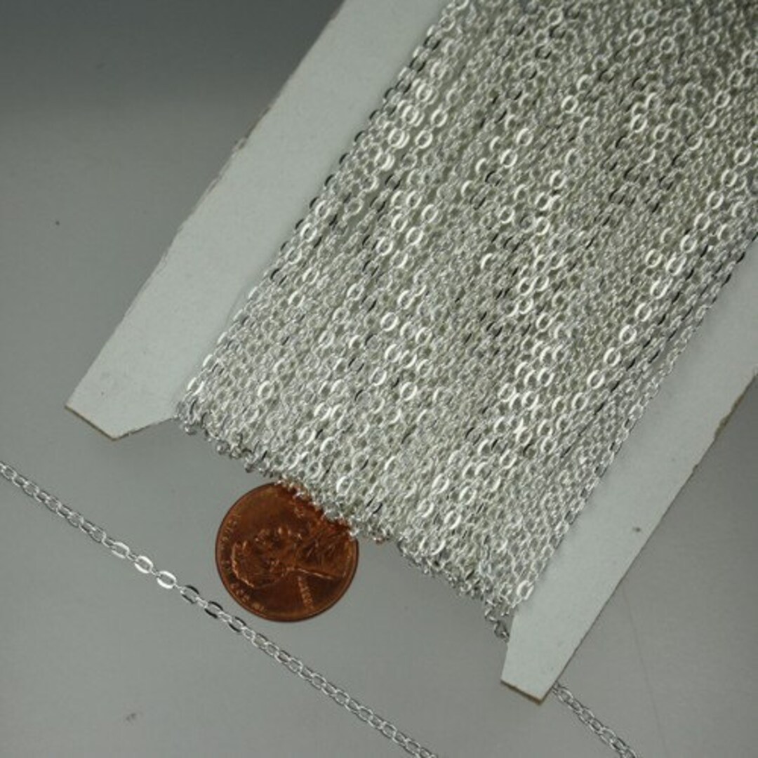 50 Ft Spool of Silver Plated Flat Round Cable Chain 3x2.2mm Unsoldered ...